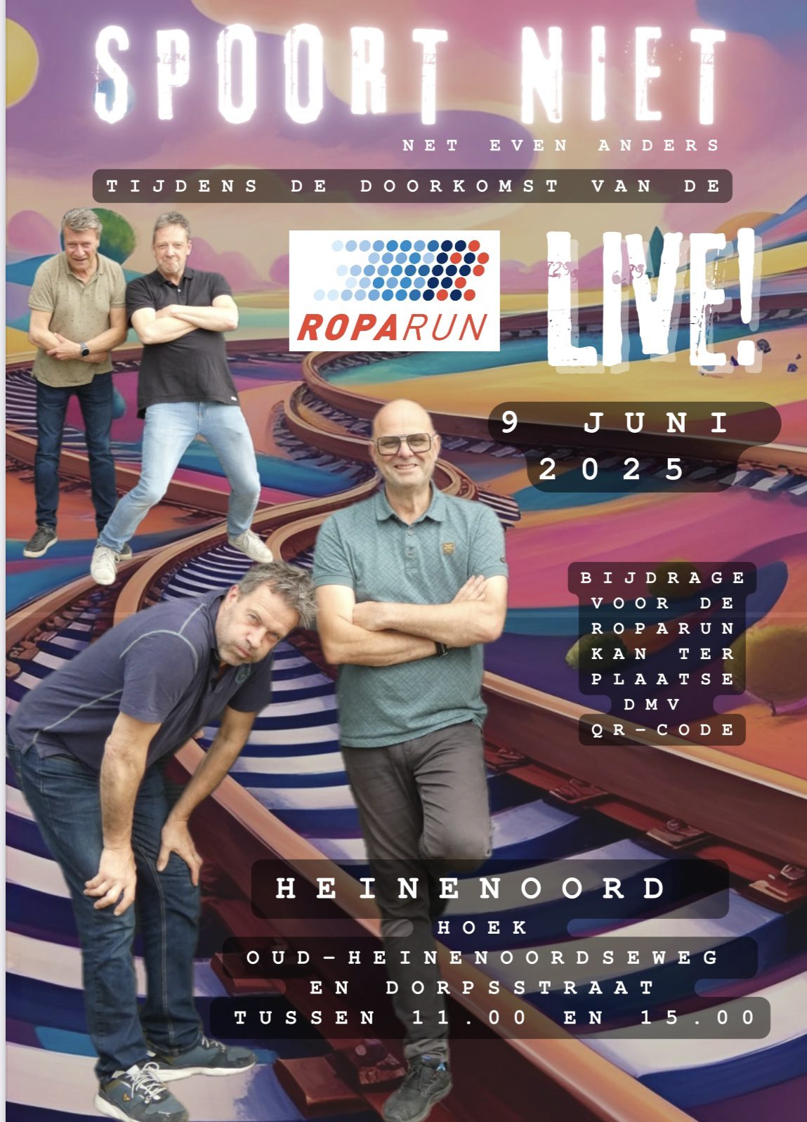 Muzikale Roparun-doorkomst in Heinenoord met ‘Spoort Niet’ - Hoeksche Waard Nieuws